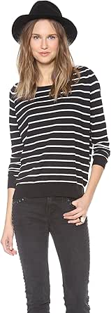 Joie Women's Emari Striped Long Sleeve Sweater, Caviar/Porcelain, X ...