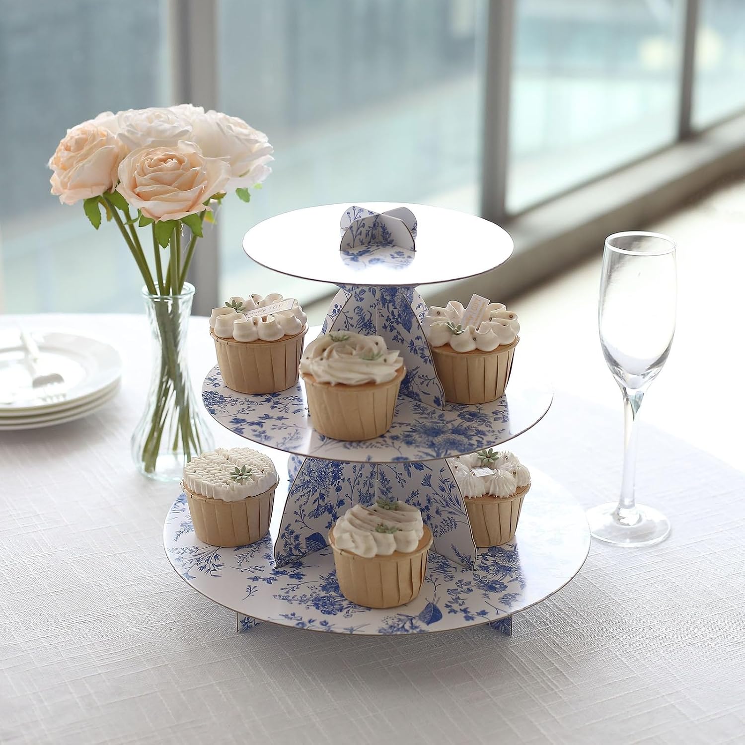 Amazon.com | Efavormart 3-Tier White Blue Cardboard Cupcake Stand with ...