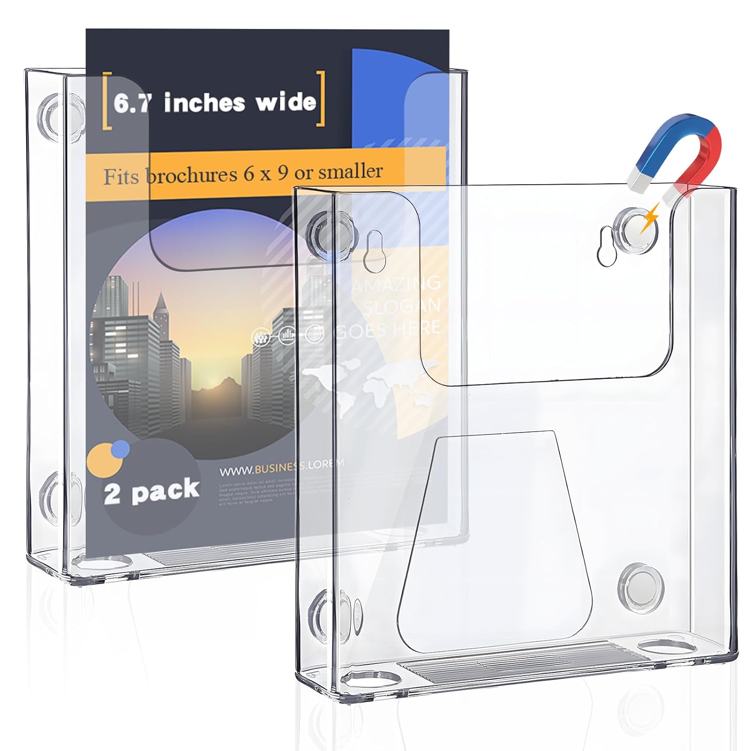 Thyle 2 Pcs 6.8 Inch Wide Magnetic Acrylic Brochure Holder Clear ...