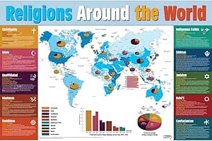 Amazon.com: Teacher's Discovery Religions Around The World Map : Office ...