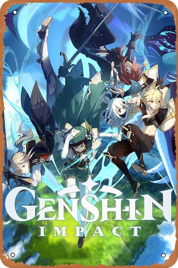 Amazon.com : Clilsiatm Genshin Impact Poster Video Game Metal Tin Sign ...