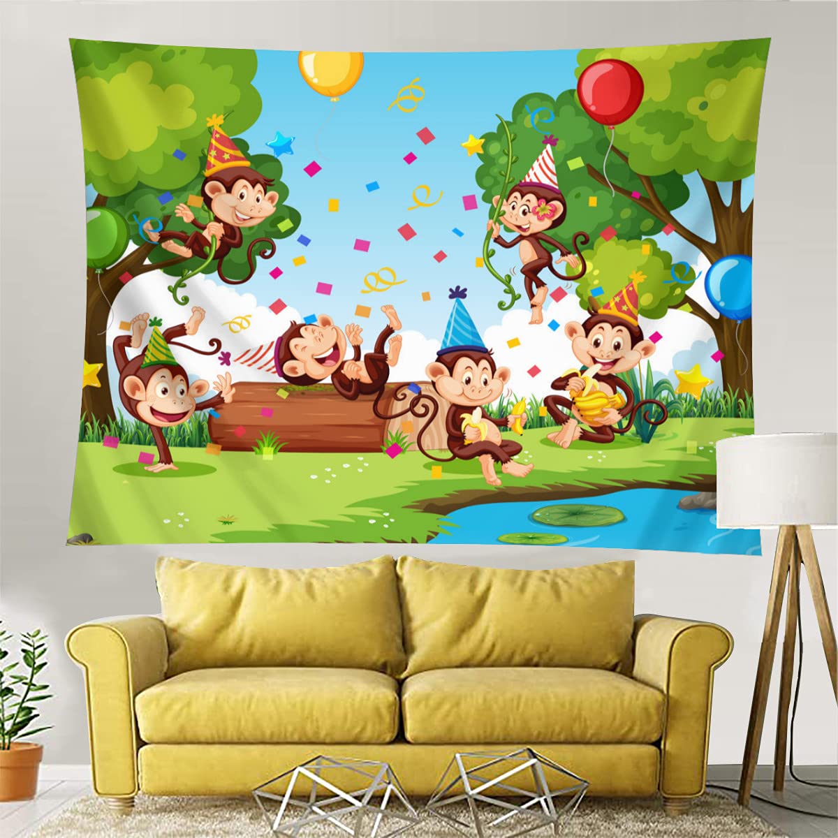 Buy Happy Birthday Backdrop Cute Monkeys Kids Birthday Party ...