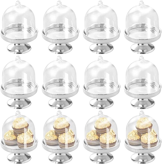 INHEMING 12 Pcs Mini Cake Stand with Dome Lid ,Plastic Transparent Mini ...