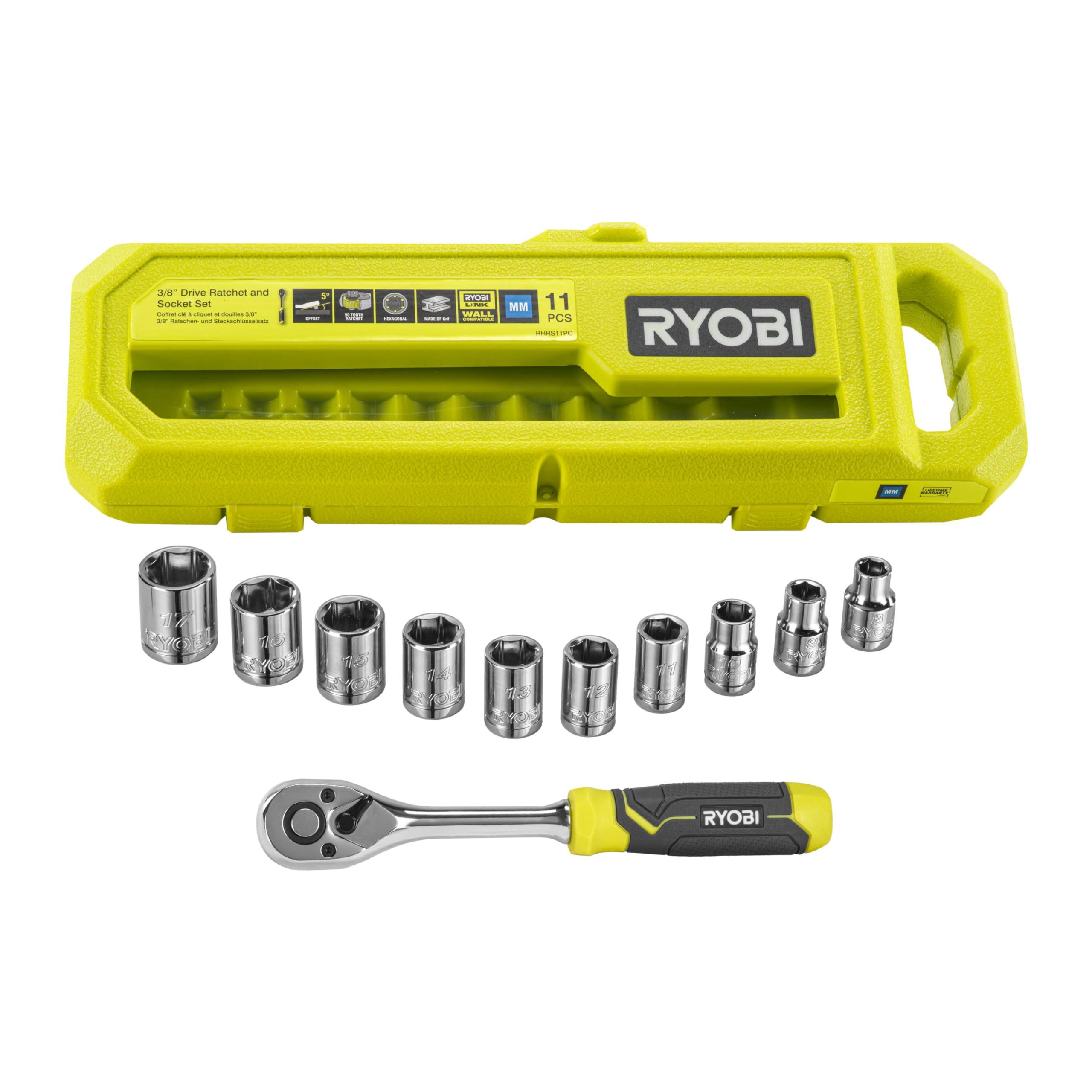 RYOBI RHRS11PC 3/8″ Drive Ratchet and Sockets Set (11 Pieces) – BigaMart