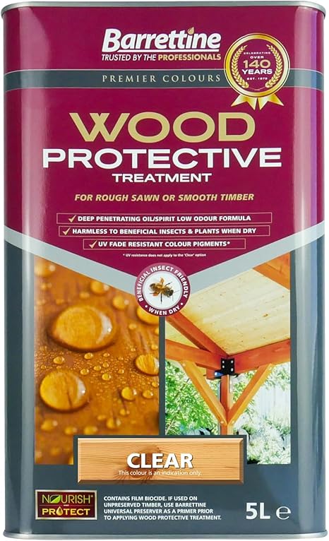 Barrettine Wood Protective Treatment (Clear, 5L) - Ideal Treatment for ...