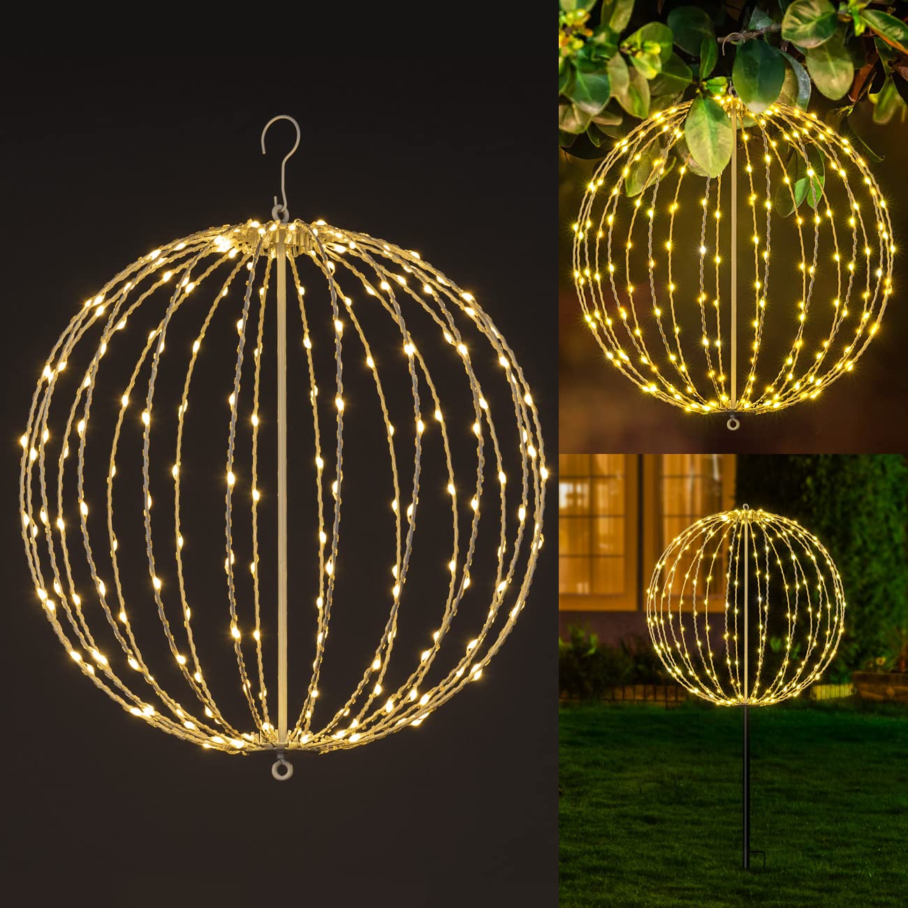 Amazon.com: Christmas Ball Light Sphere, 20IN 200LED Hanging Tree Light ...