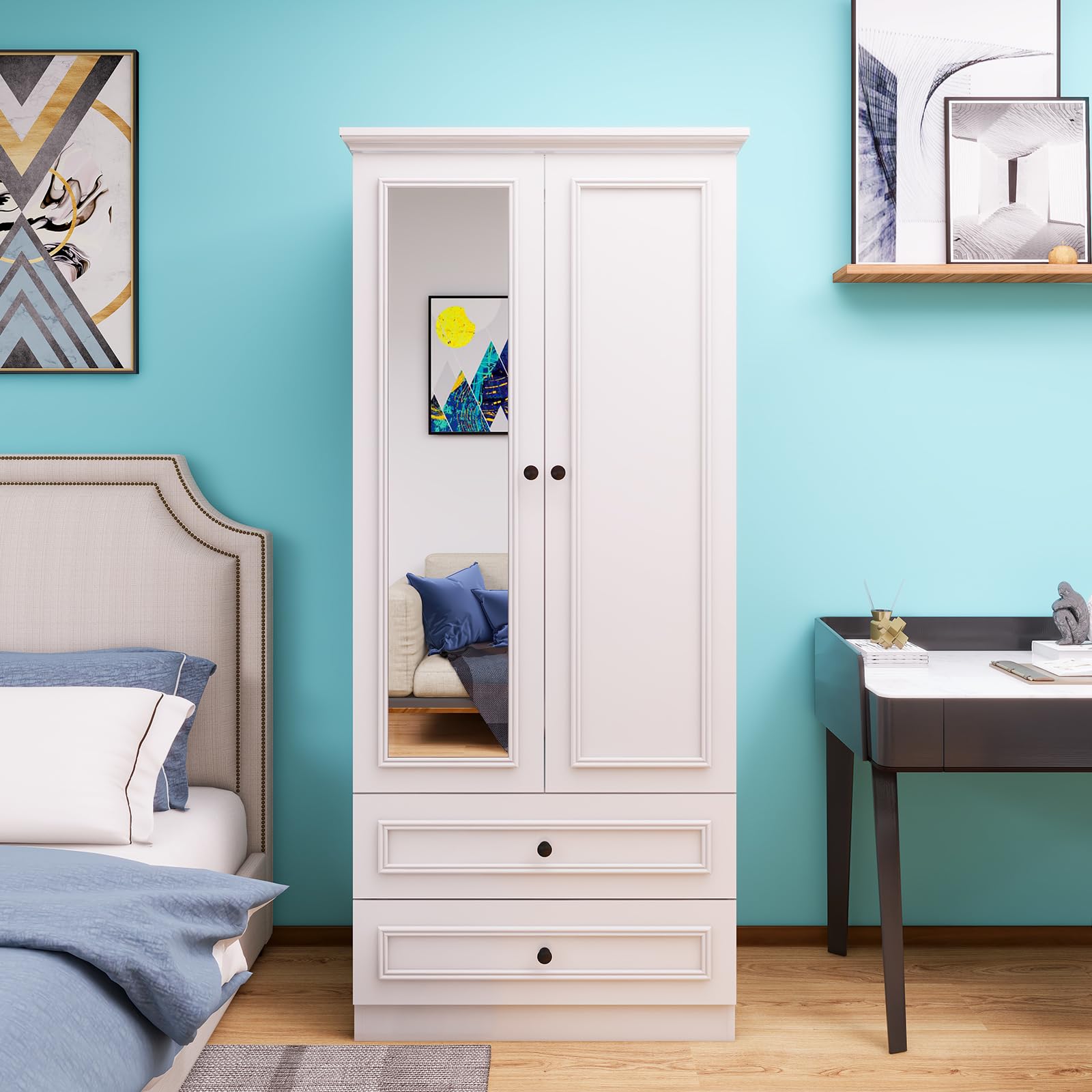 Amazon.com: TrendTerrace Wooden Armoire Wardrobe Closet 2 Doors Hanging ...