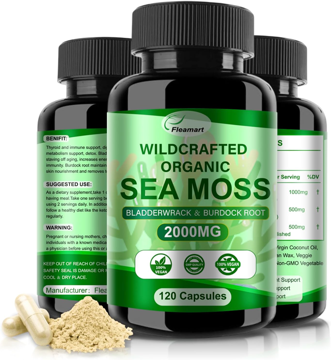 Amazon.com: Organic Irish Sea Moss Capsules with Bladderwrack and ...