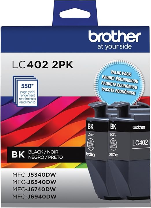 Amazon.com: Brother Genuine LC402 2PK 2-Pack of Standard Yield Black ...