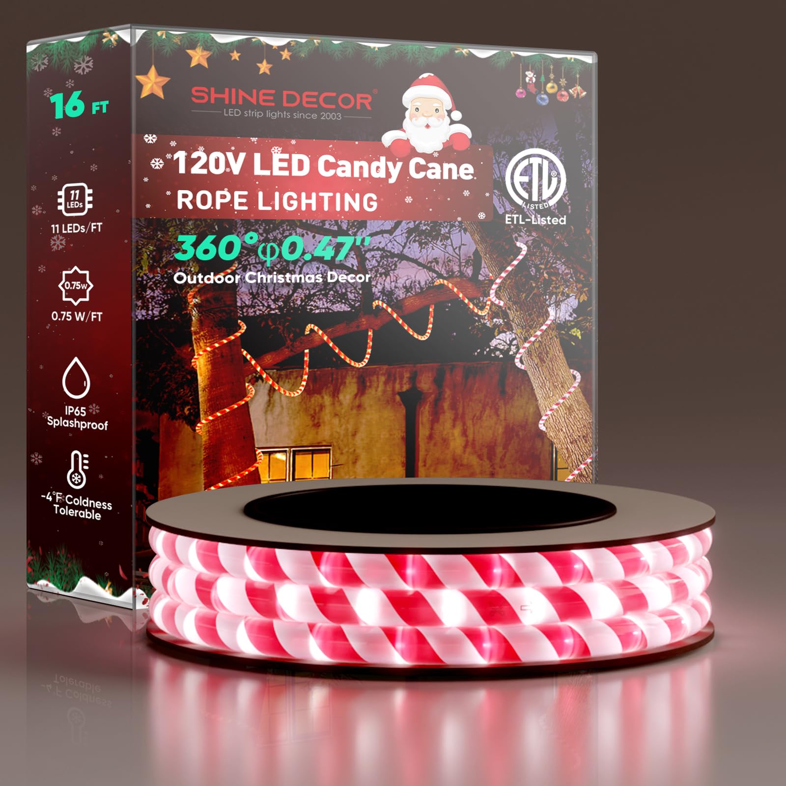 Amazon.com: Shine Decor LED Rope Light, Outdoor Candy Cane Rope ...