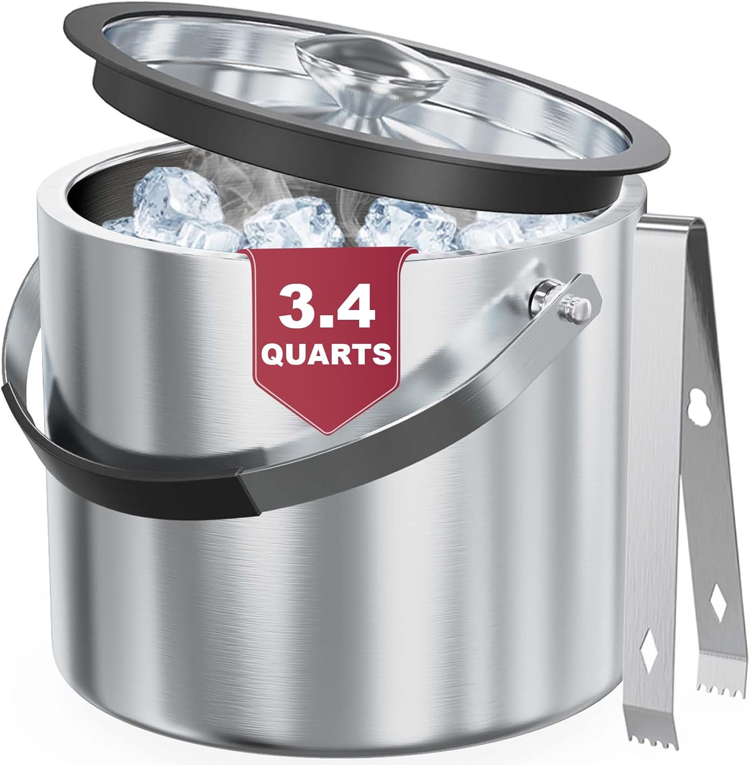 Amazon.com: 3.2 Liter Ice Bucket with Silicone Lid, Strainer, Tongs ...