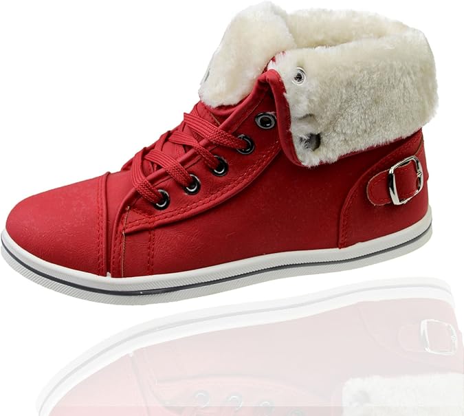 KOLLACHE Womens Fur Lined Boots High Top Ankle Ladies Trainer Sneaker ...