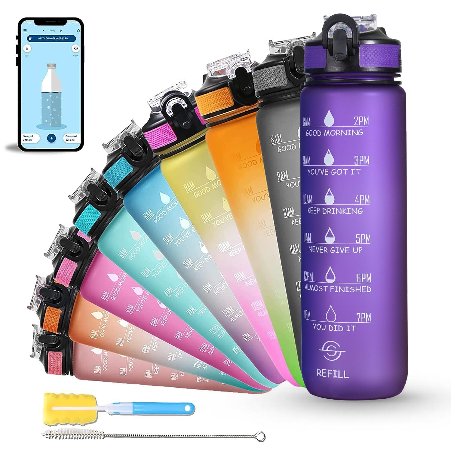SOLARA 1L Sipper Water Bottle with Motivational Time Marker, Sipper ...