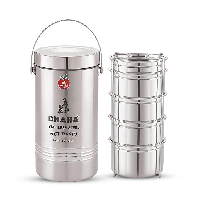 Buy Dhara Stainless Steel Mazaana Big 5 Tiers Steel Insulated Lunch ...