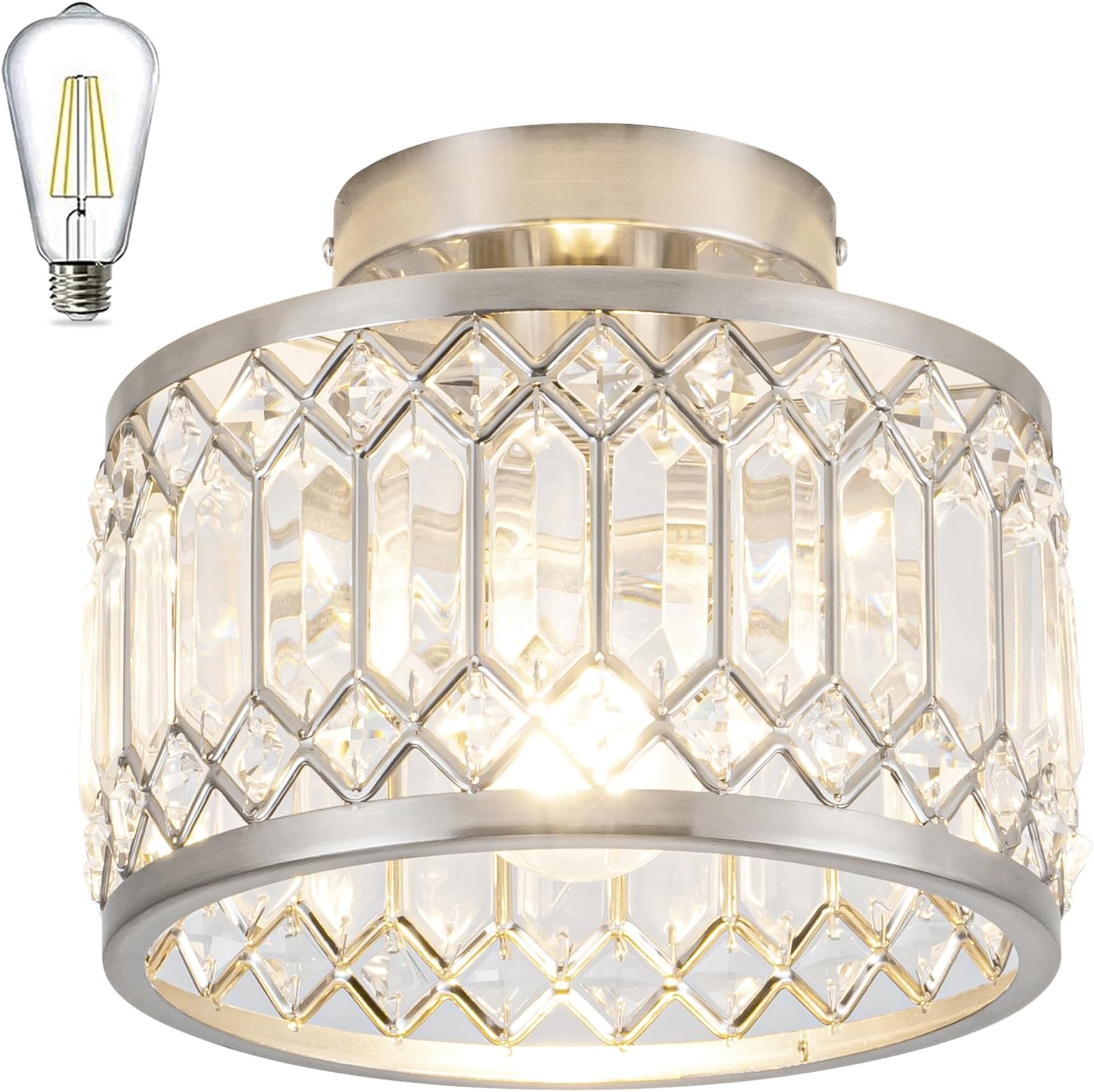Rpzloila Crystal Ceiling Light Fixture, Modern Semi Flush Mount Ceiling ...