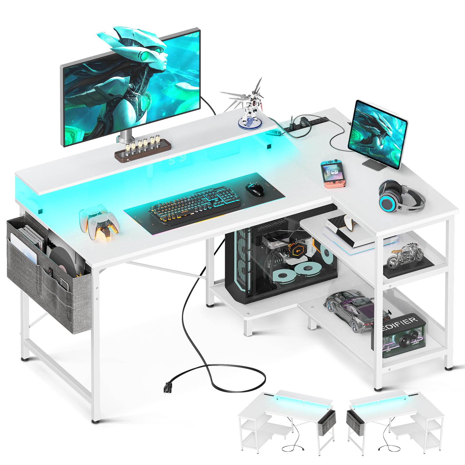 ODK 48 Inch Gaming Desk with USB Charging Ports and LED Lights ...