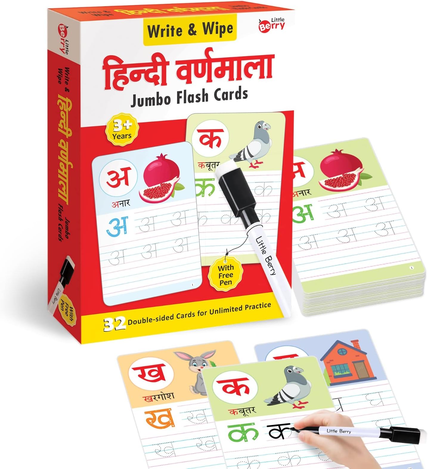 Buy Little Berry Jumbo Write & Wipe Flash Cards: Hindi Varnamala (Ka ...
