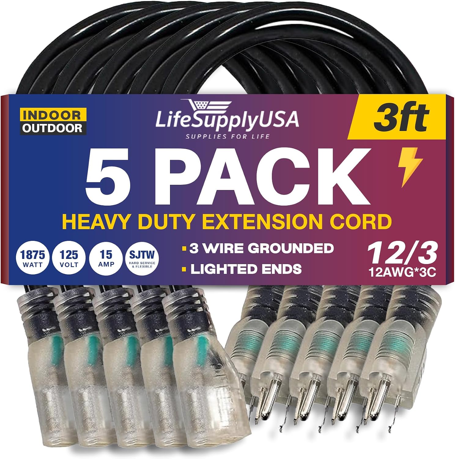Amazon.com: 3ft Power Extension Cord Outdoor & Indoor - Waterproof ...