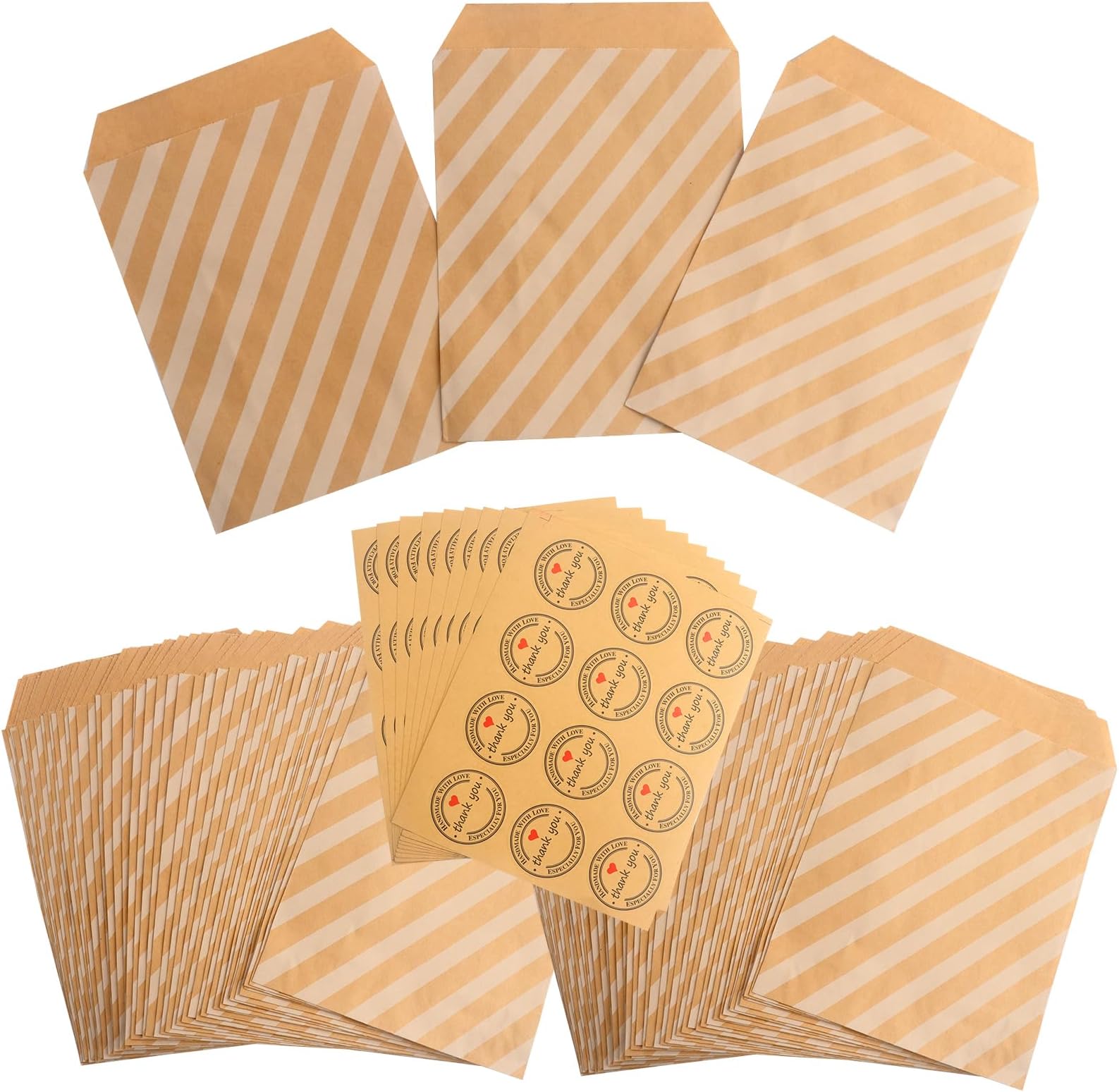 100 - Striped Candy Paper Bags for Sweet Flavor Buffet Wedding Cake ...
