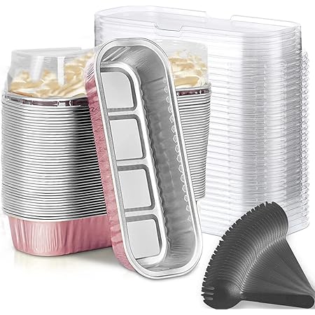 Amazon.com: ylnurac 100Pack Pink Aluminum Foil Mini Loaf Pans With Lids ...