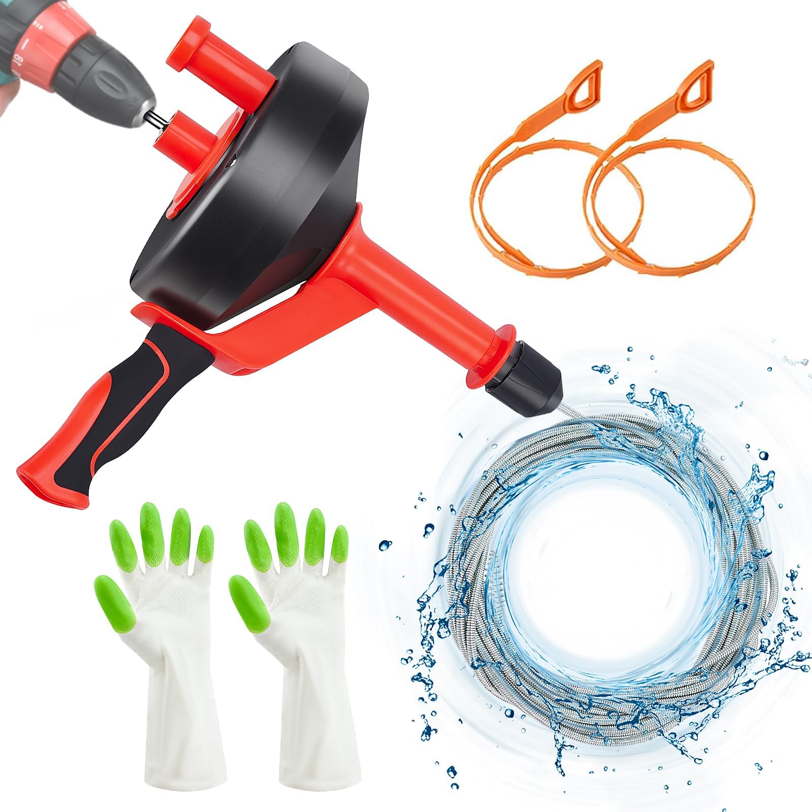 Annisport Drain Auger,43ft Drain Snake with Drill Attachment, Toilet ...