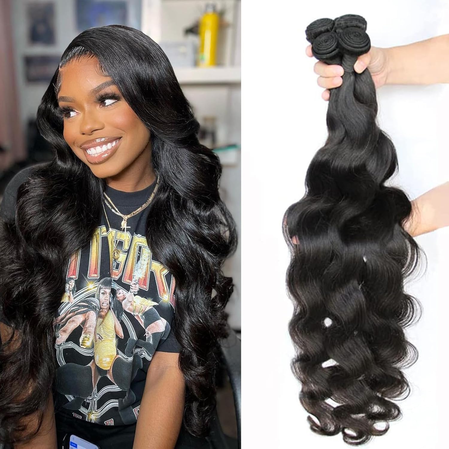 Amazon.com : Beauty Queen Body Wave Bundles Human Hair 26 28 30 Inch ...
