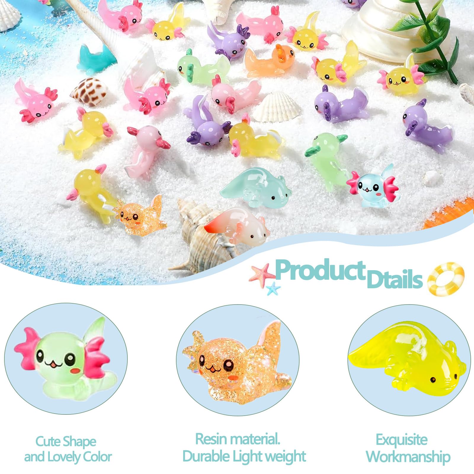 OcTecho 80pcs Mini Resin Axolotls, 31 Colors Tiny Plastic Axolotl in 4 ...