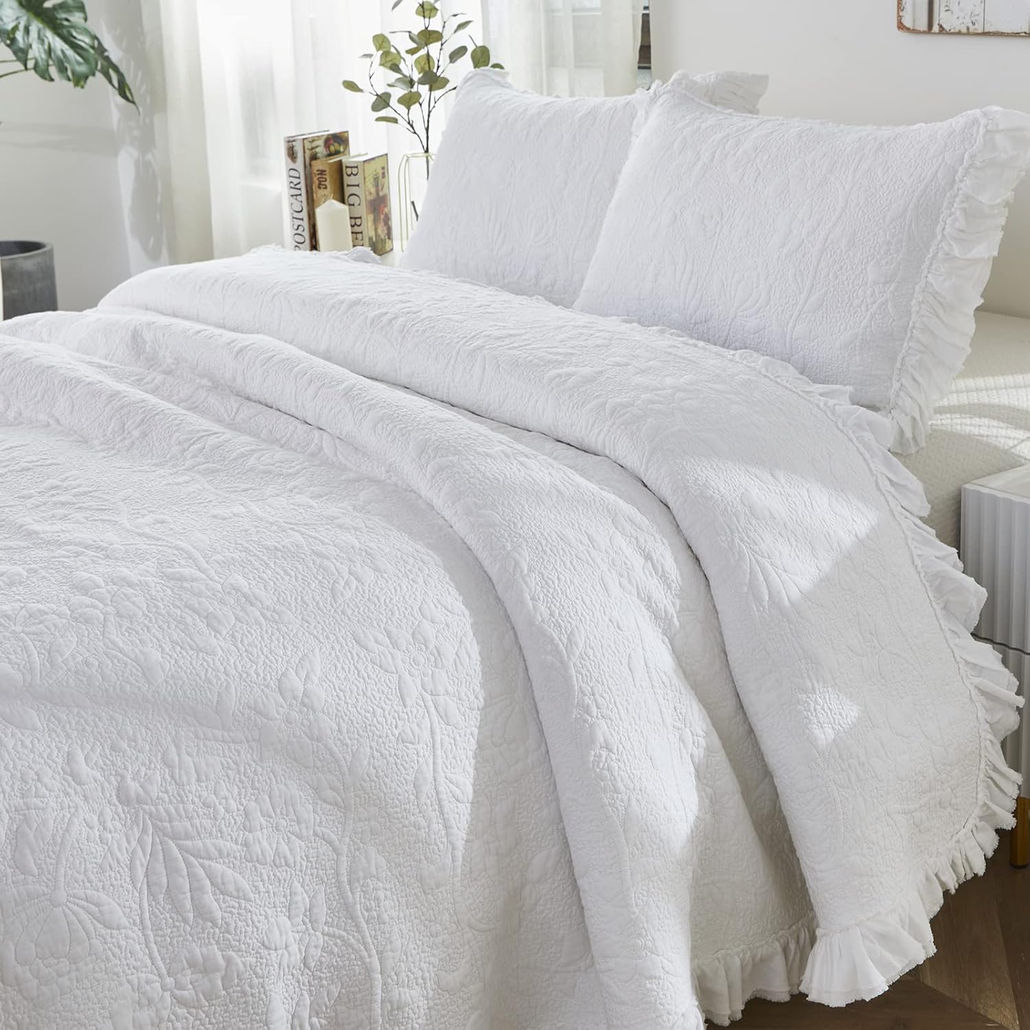 Brandream White Quilts Set Queen Size Bedspread Set Cotton Luxury ...