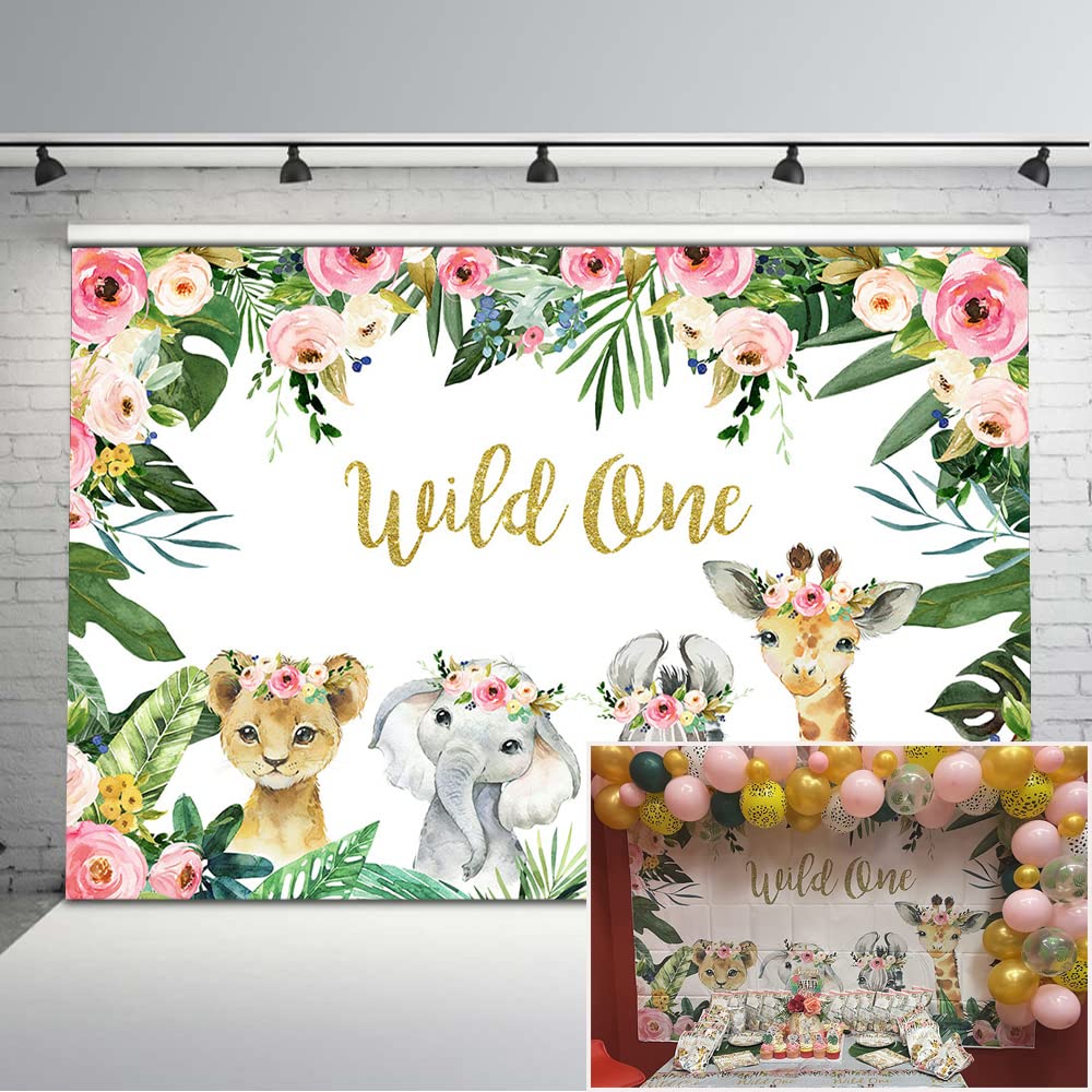 Mocsicka Girl Wild One Backdrop Jungle Safari Animals 1st Birthday ...