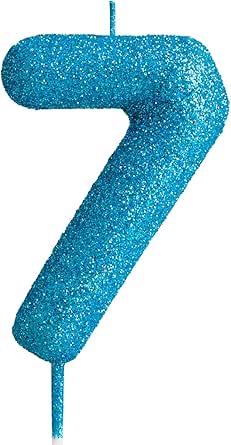 Amazon.com: Cxryrzhe 7th Glitter Birthday Candles Blue Number 7 Candle ...