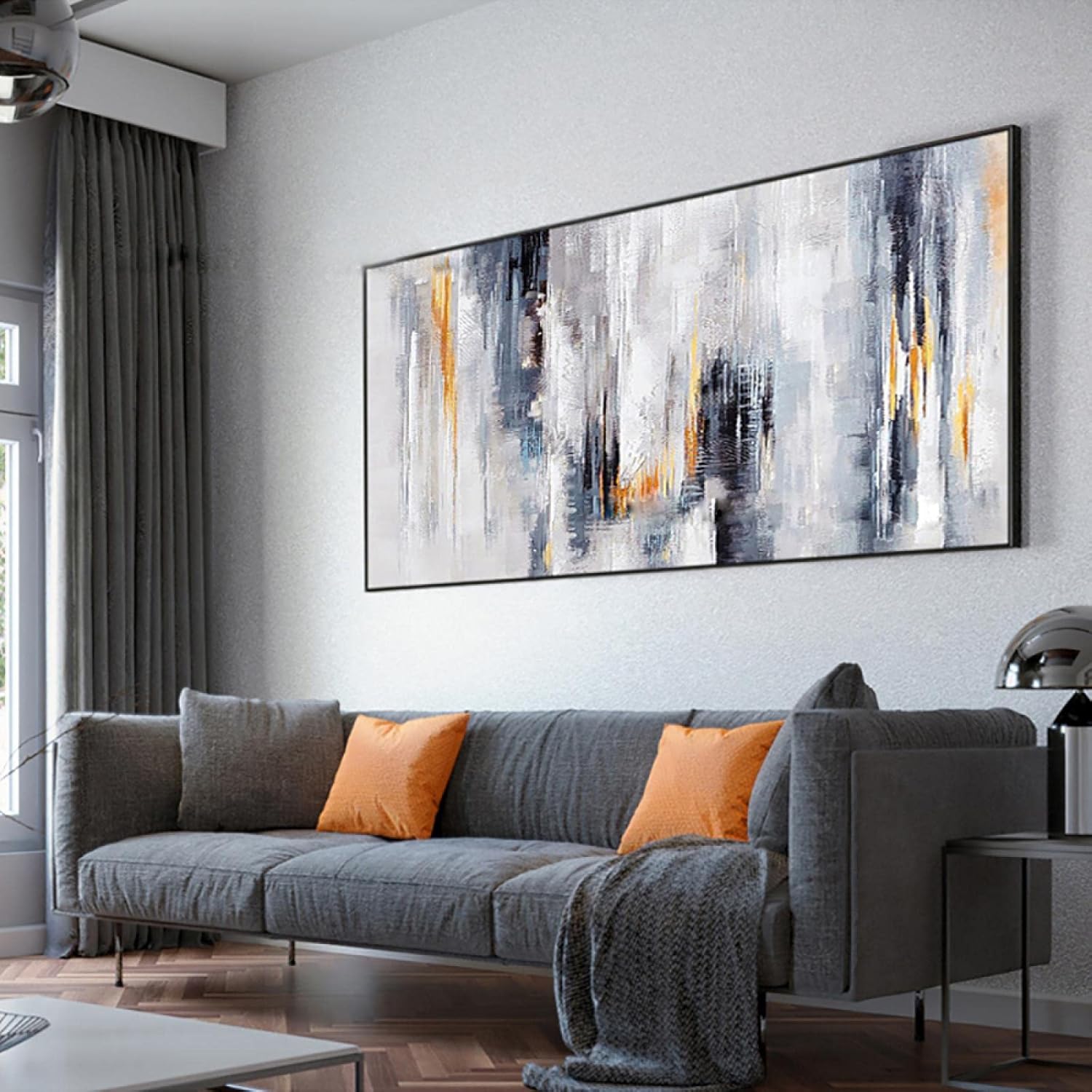 Abstract Art Painting On Canvas Modern Black Framed Wall Art Picture Painting Oversized Artwork ...