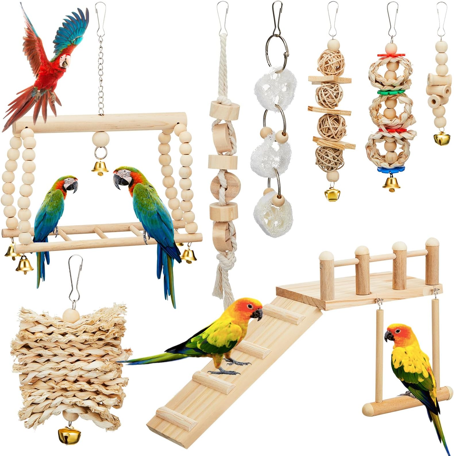 Amazon.com : Sonwyoung 10 Pcs Parrot Swing Toys and Bird Perches ...