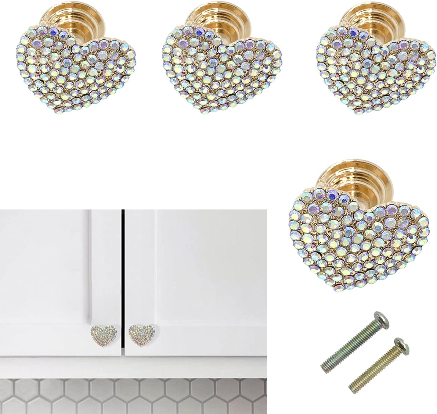 LLDYNW 4 pcs Love Knobs Heart Handles Diamond Handles Dresser Knobs ...