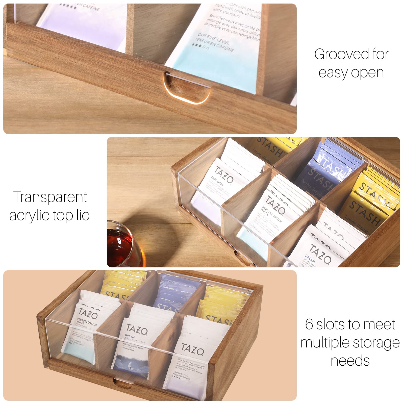 Snapklik.com : Tea Bag Organizer 6 Compartments By HTB Gift Box Acacia ...