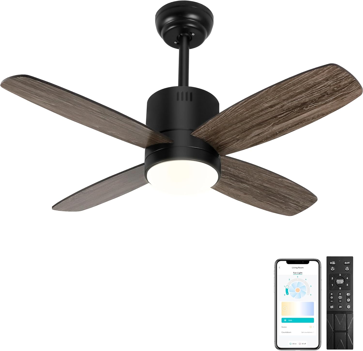 Ohniyou 38'' Ceiling Fan with Lights Remote Control - Small Outdoor ...