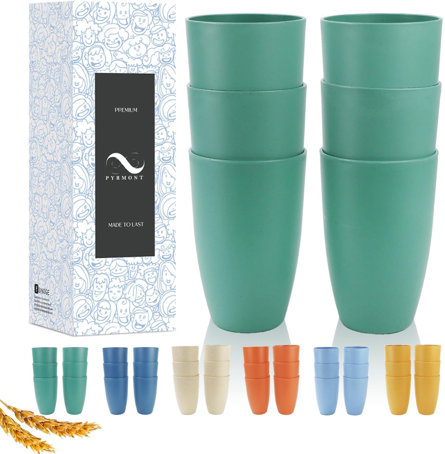 Amazon.com | PYRMONT Plastic Cups Wheat Straw Cups 20oz Unbreakable Kid ...