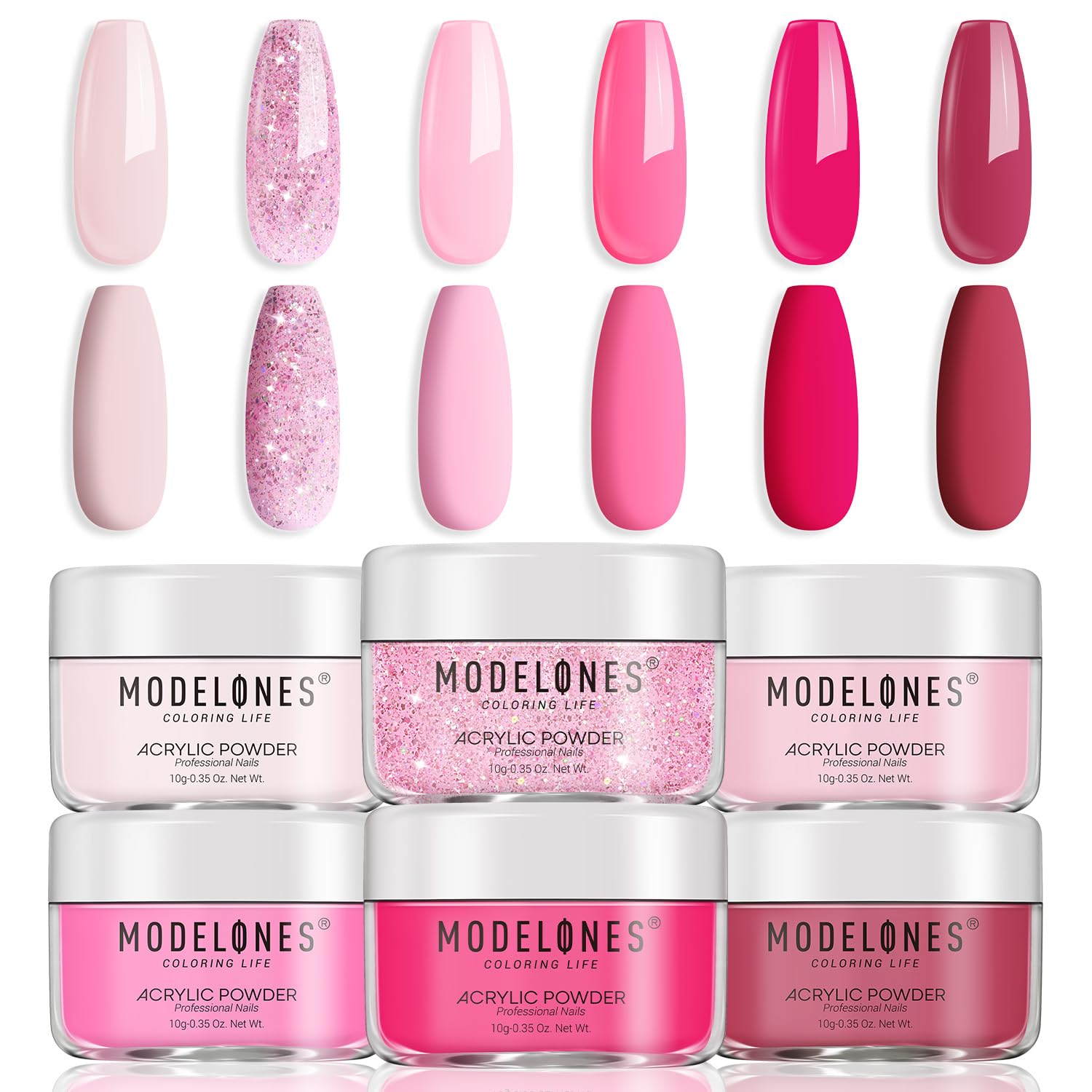 Amazon.com: Modelones Pink Acrylic Powder 6 Colors Acrylic Nail Powder ...
