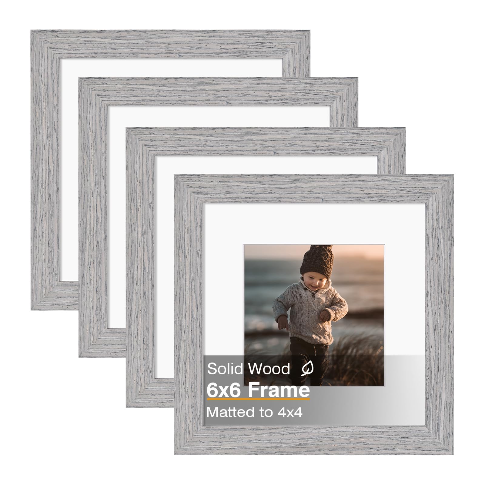 Snapklik.com : KINLINK 6x6 Picture Frame, Grey Square Solid Wood Frames ...