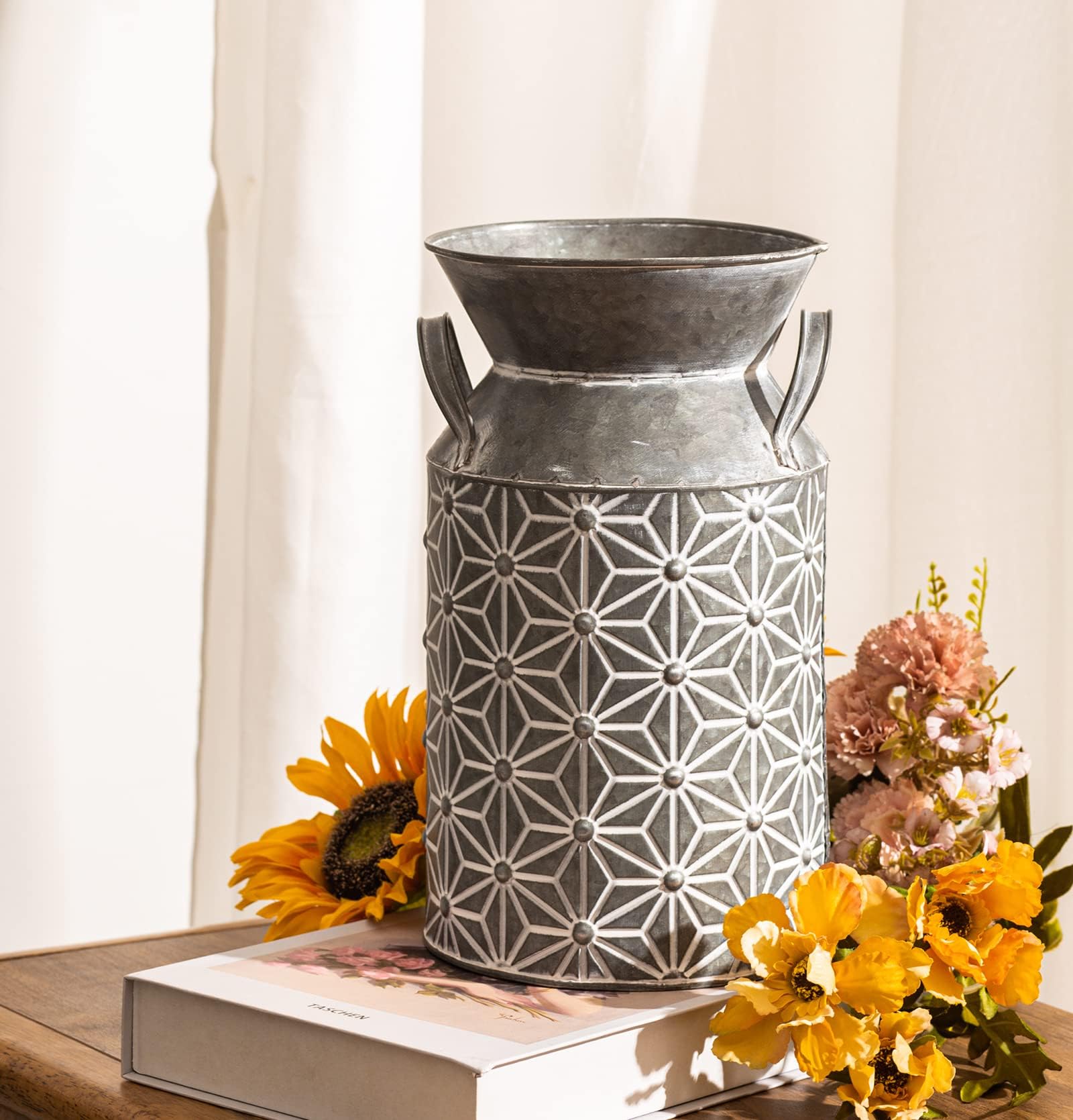 Amazon.com: CVHOMEDECO. Primitive Rustic Galvanized Tin Milk Can with ...