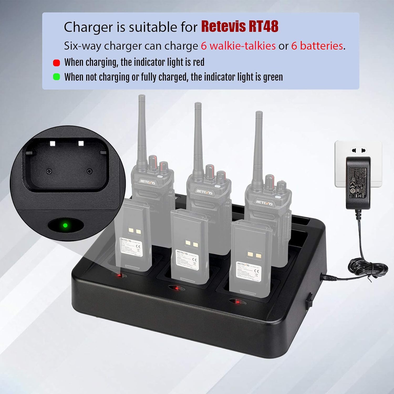 Retevis Cargador Walkie Talkie RT48, cargador multiunidad de seis vías ...
