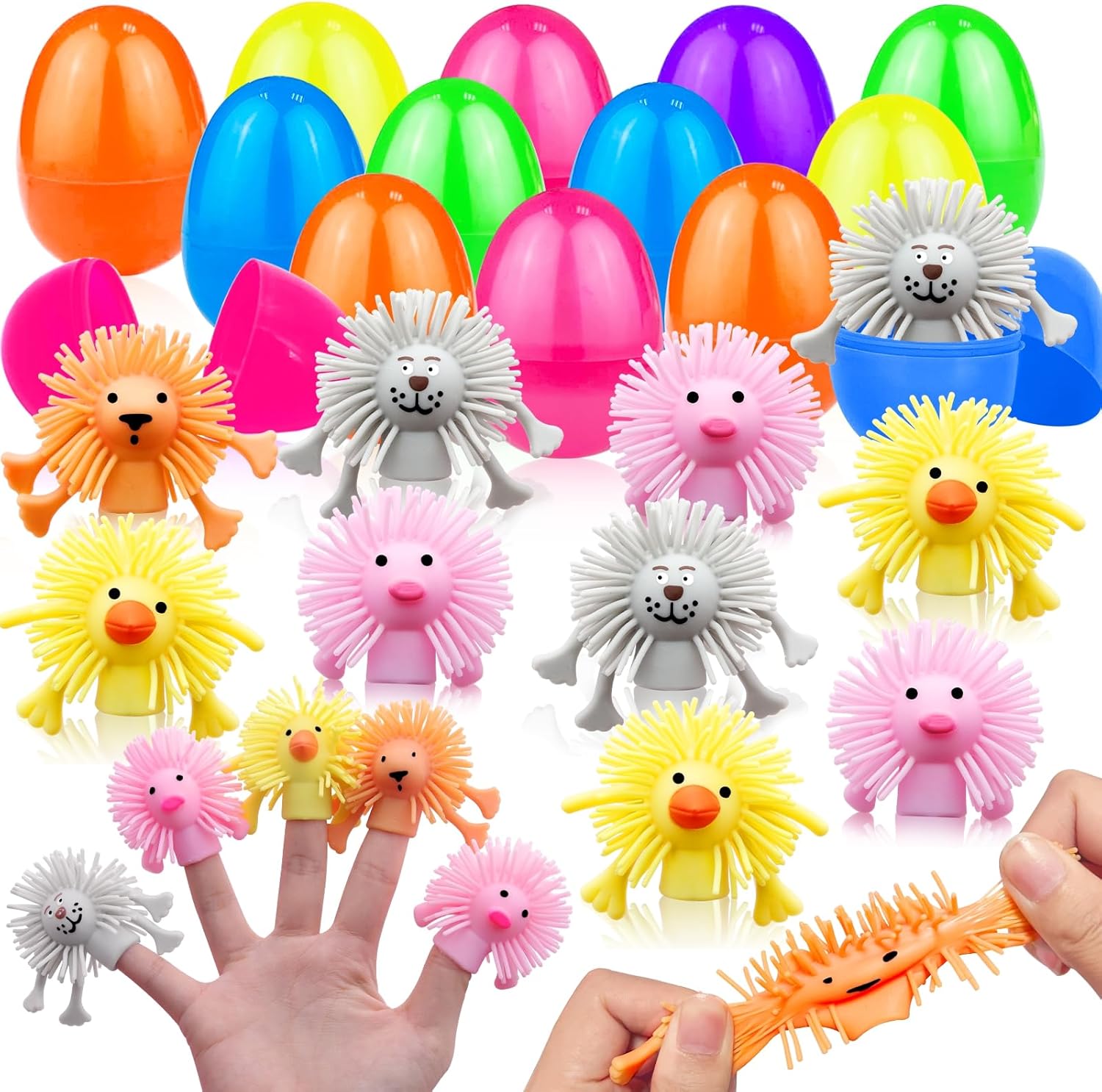 Amazon.com: 24 Pack Easter Eggs Filled Animals Puffer Finger Puppets ...