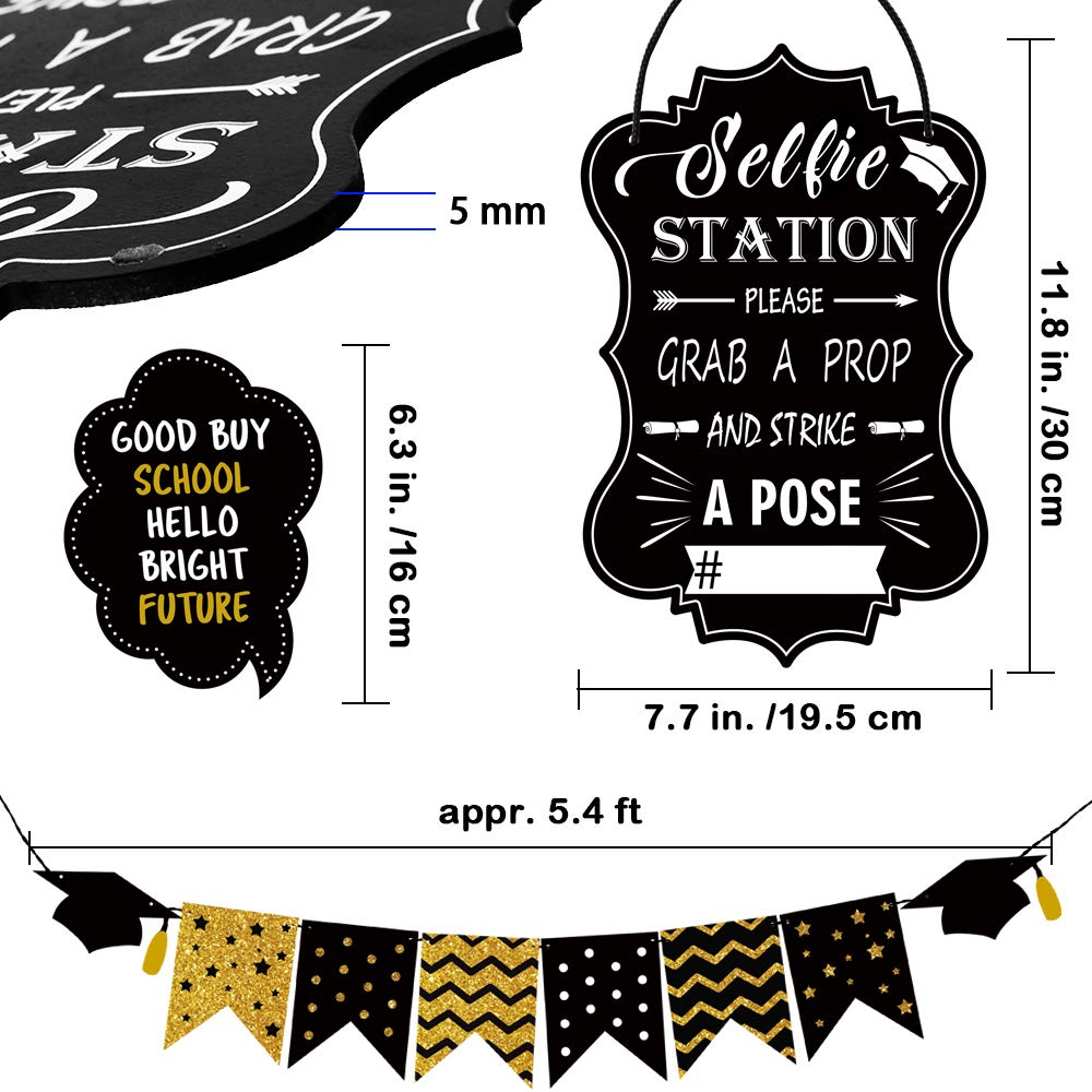 Graduation Party Photo Booth Props Kit Selfie Station Sign Wooden ...