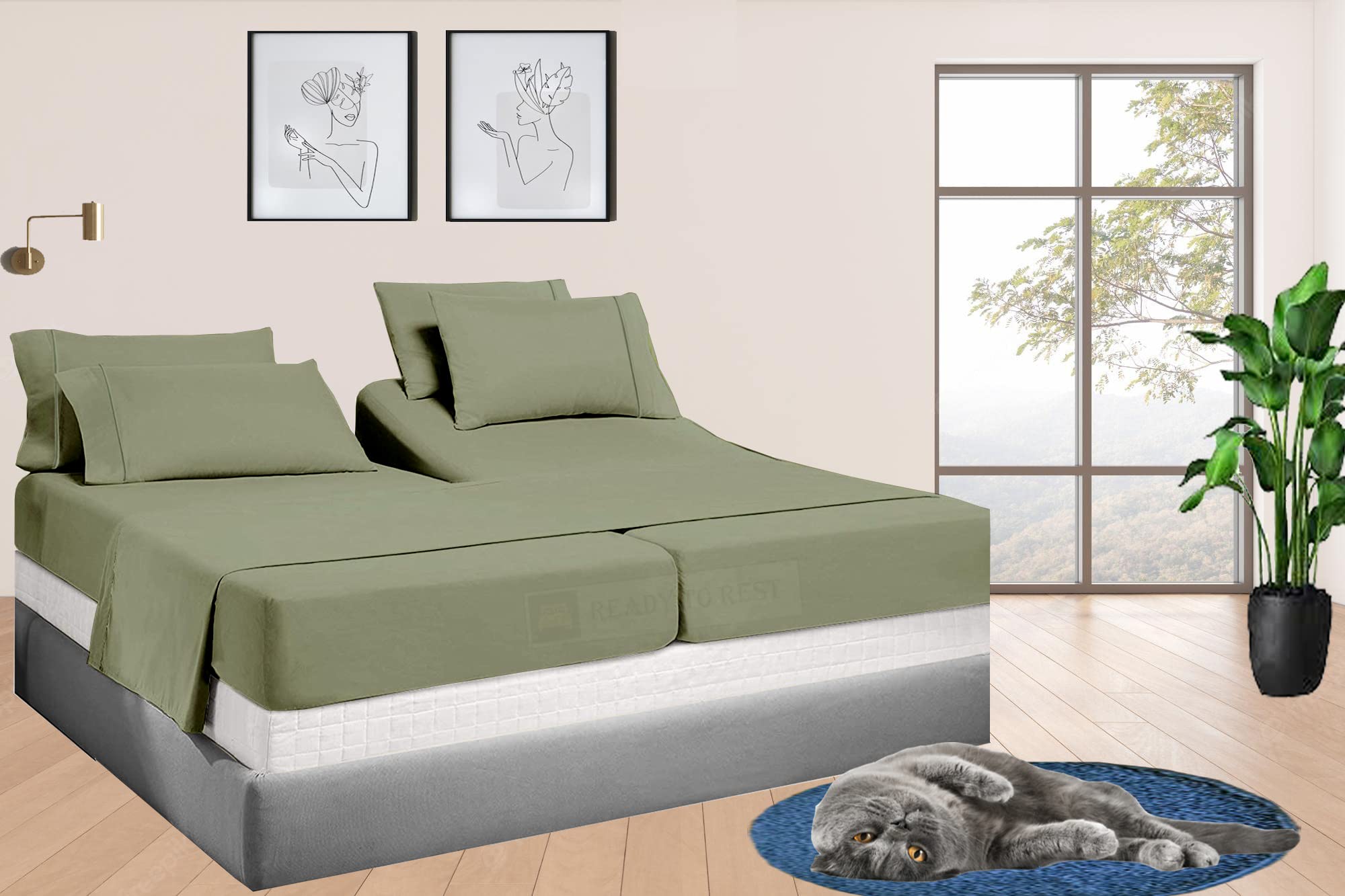 Amazon.com: Split Queen Sheets- 5 Piece Adjustable Split Sheets- 100% ...