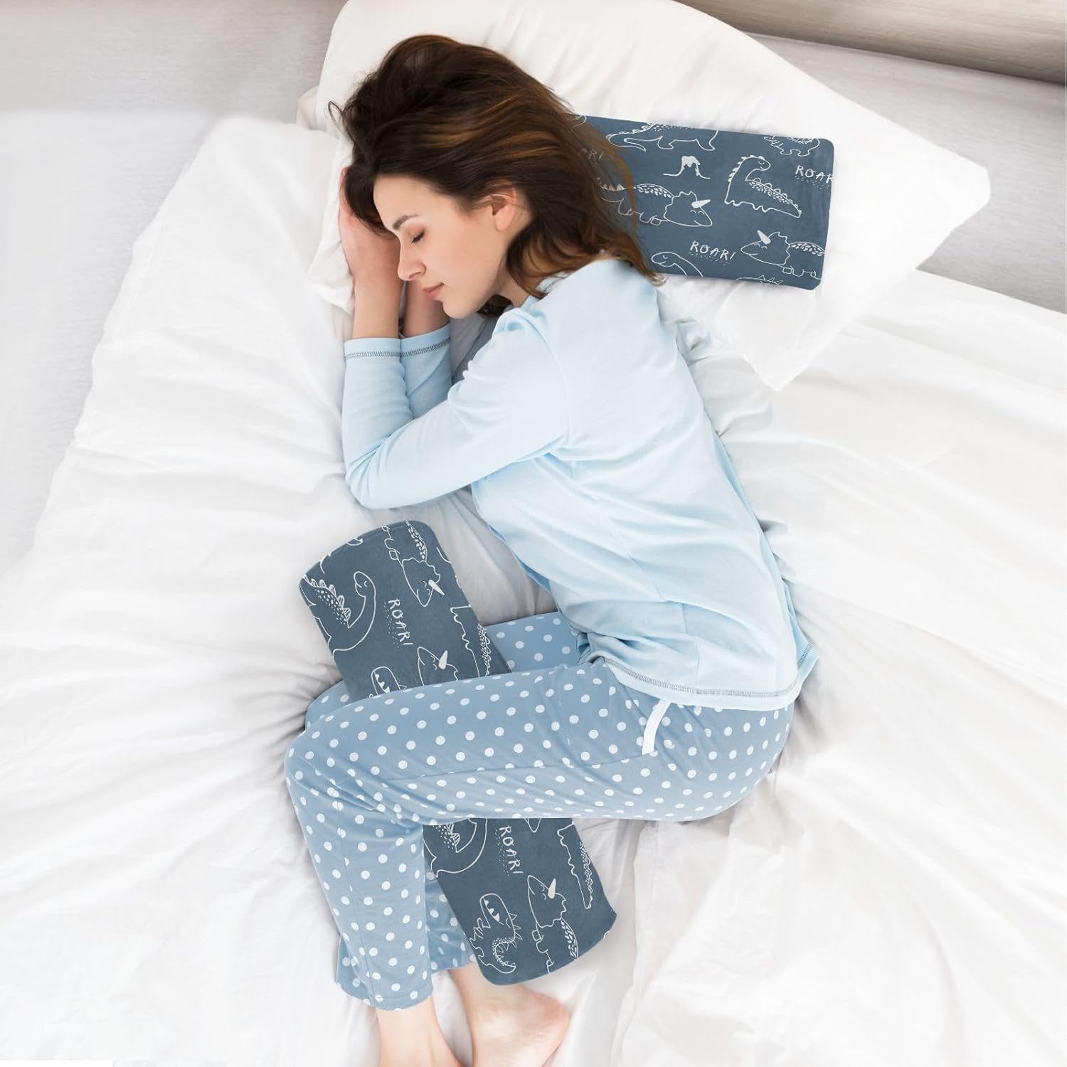 Blue Dinosaur Bolster Pillow Insert Memory Foam Neck Roll Pillow for ...