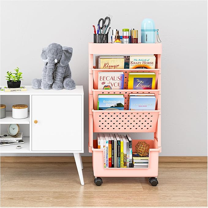 Amazon.com: 5 Tier Book Rack Storage Bookshelf, Mobile Bookshelf with ...