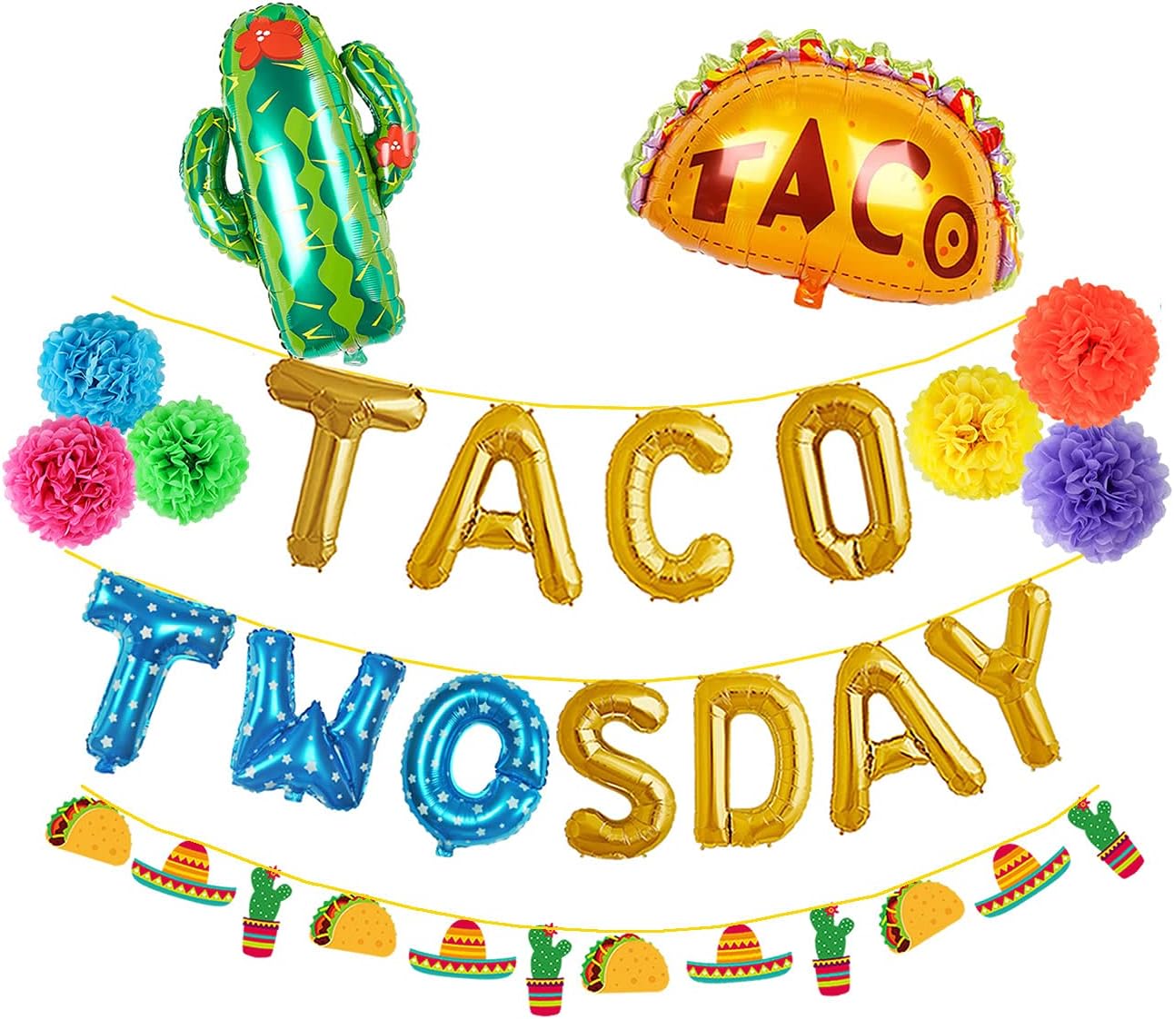 Amazon.com: 16" Gold & Blue Foil Balloons Taco TWOsday Fiesta 2nd ...