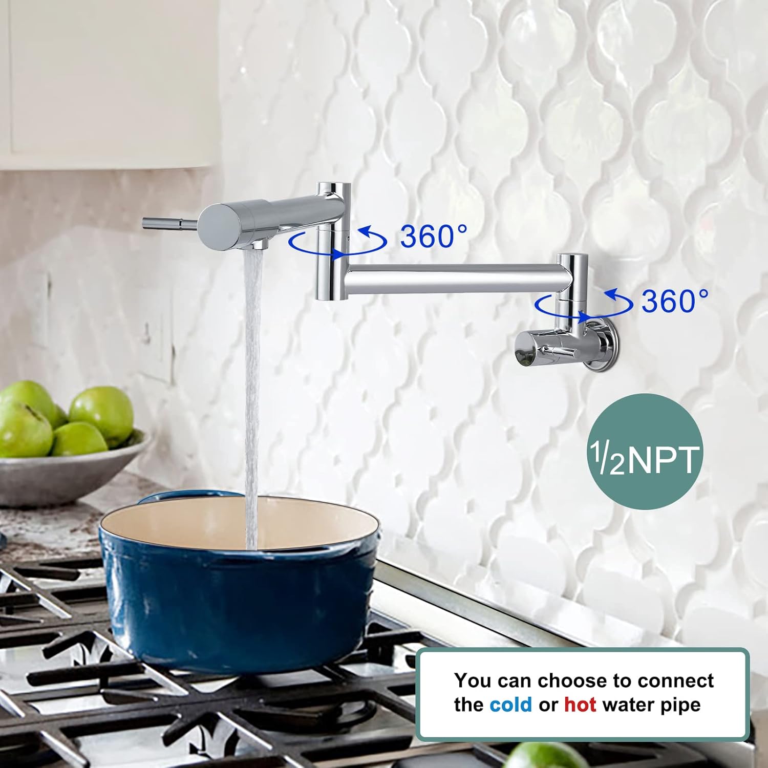 Heyalan Kitchen Restaurant Sink Faucet Polished Chrome Wall Mounted ...
