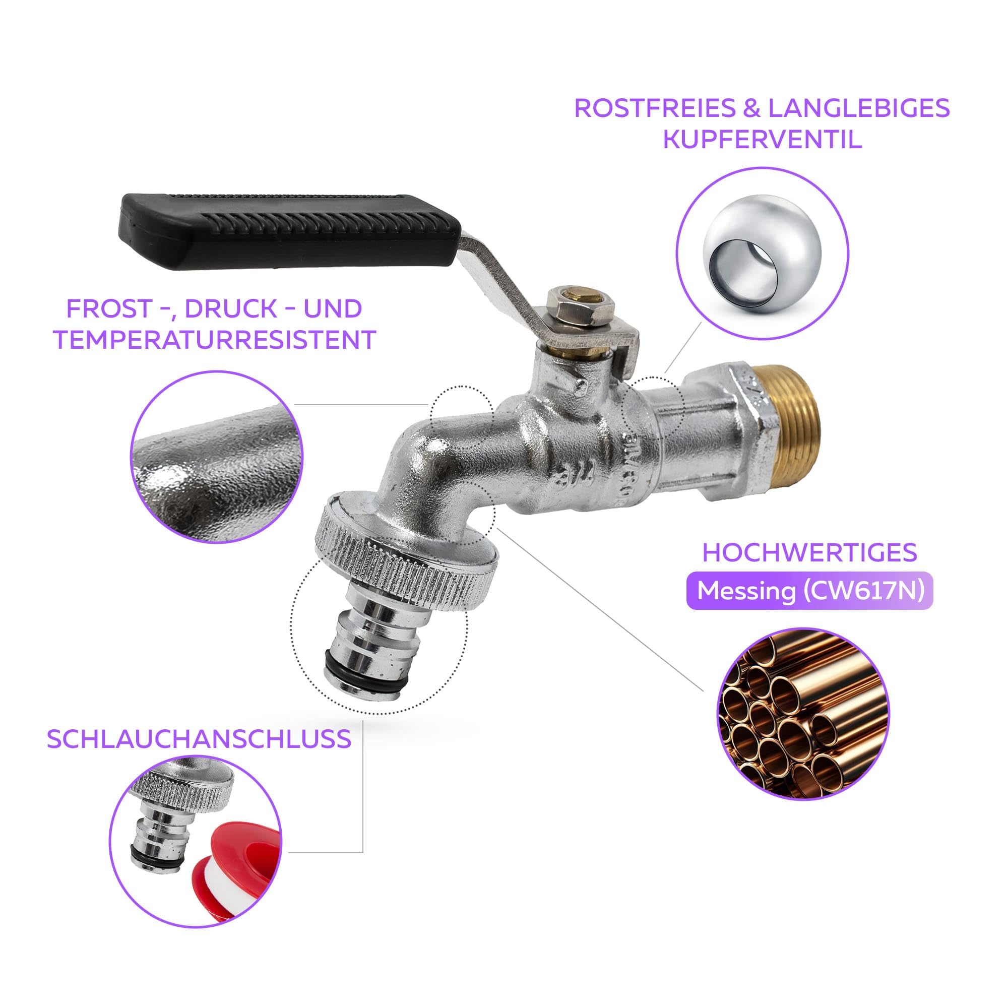 M. ROSENFELD HOME Frost-proof ball outlet valve, 1/2 inch to 3/4 inch ...
