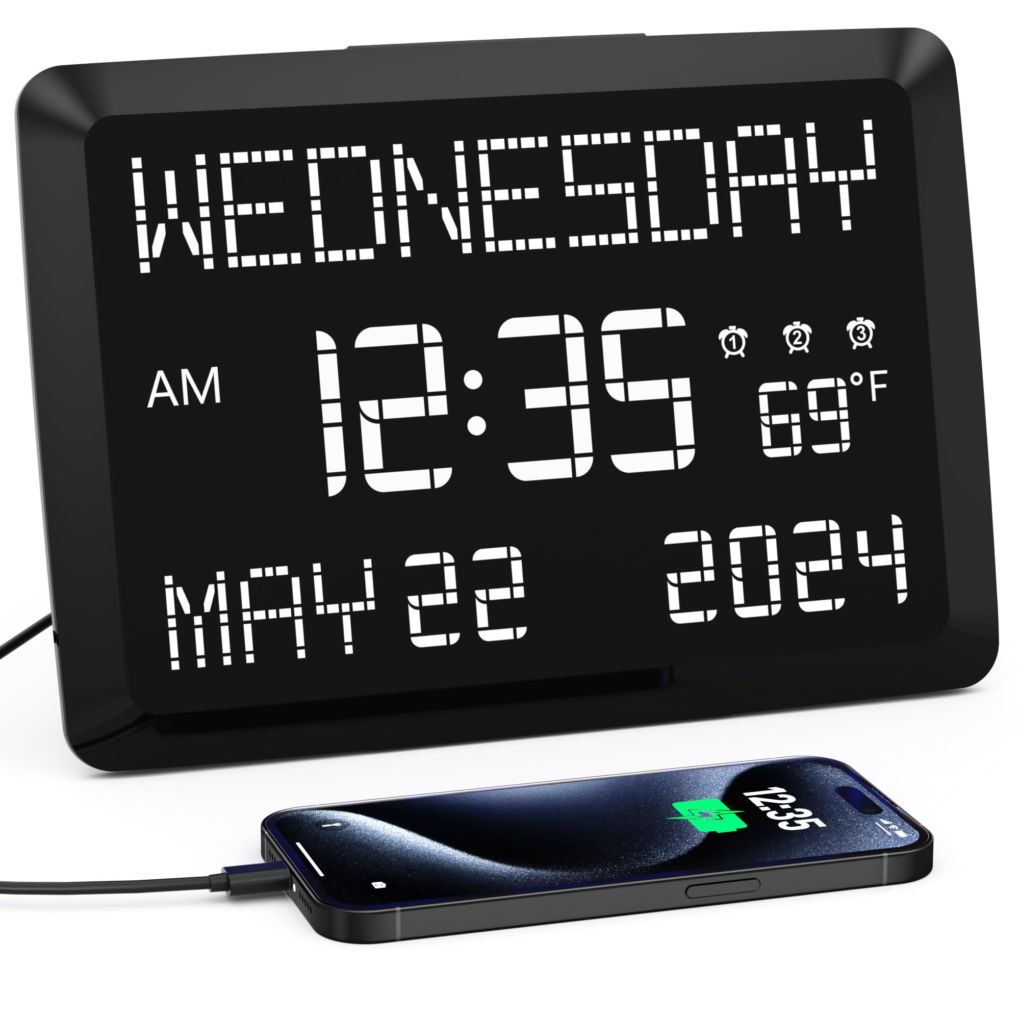 Digital Clock for Seniors, Dementia Clock 11.5”Large LED Display ...