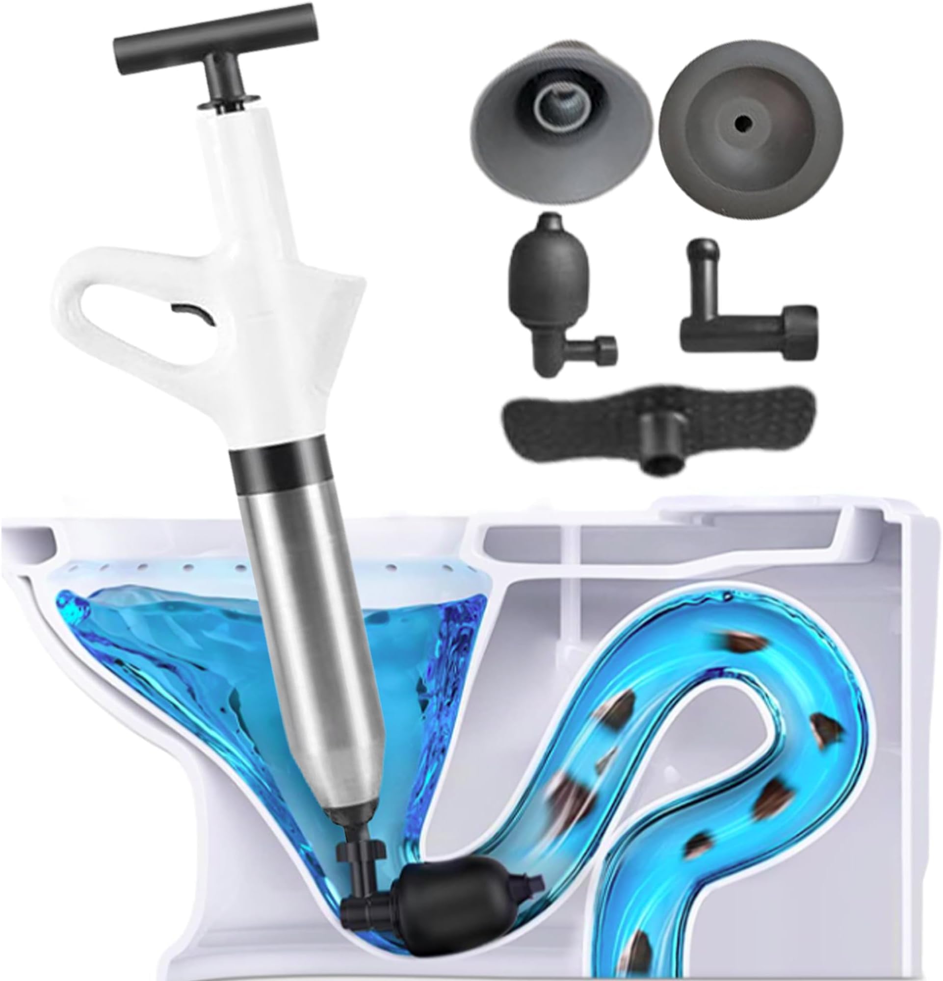 5 in 1 Toilet Plunger kit | Manual Toilet Snake Drain Clog Remover ...